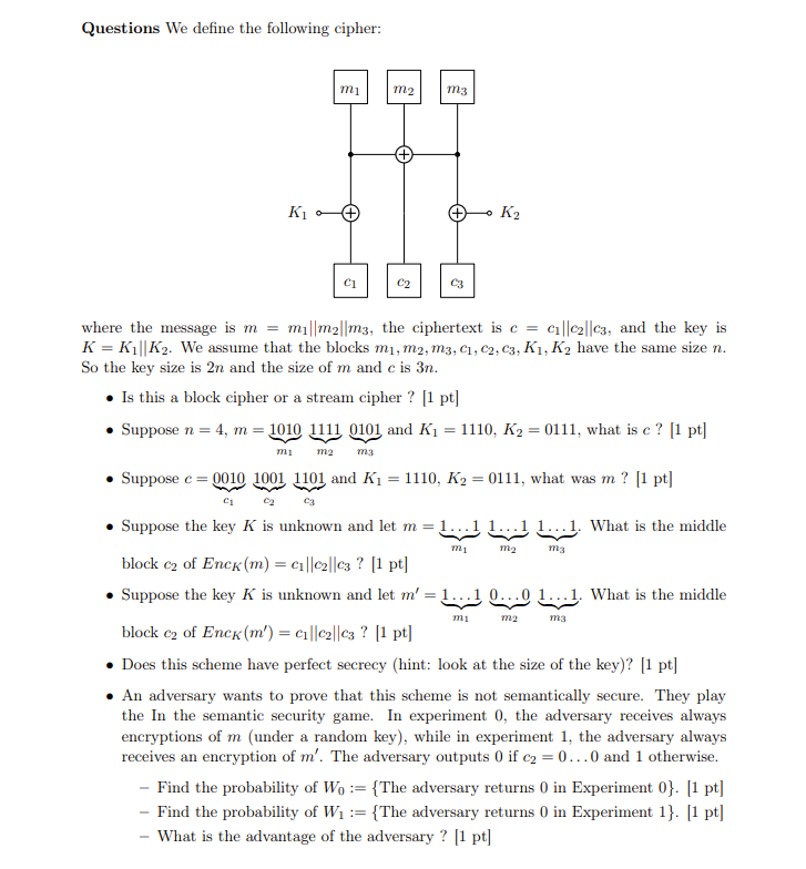 Solved Questions We define the following cipher: where the | Chegg.com
