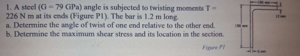 Solved 00 m I. A steel (G-79 GPa) angle is subjected to | Chegg.com