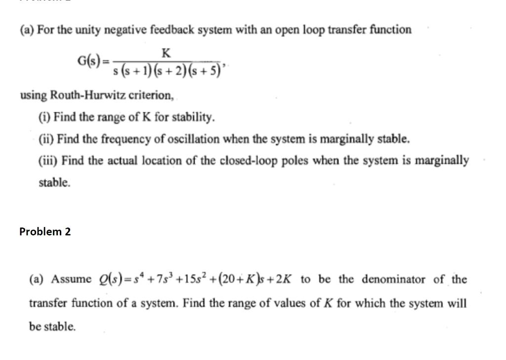 Solved A For The Unity Negative Feedback System With An 