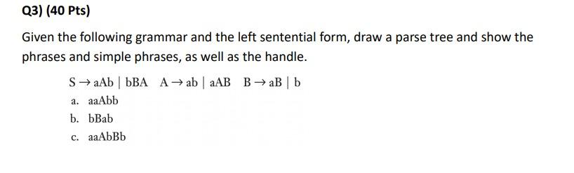 Solved Given the following grammar and the left sentential | Chegg.com