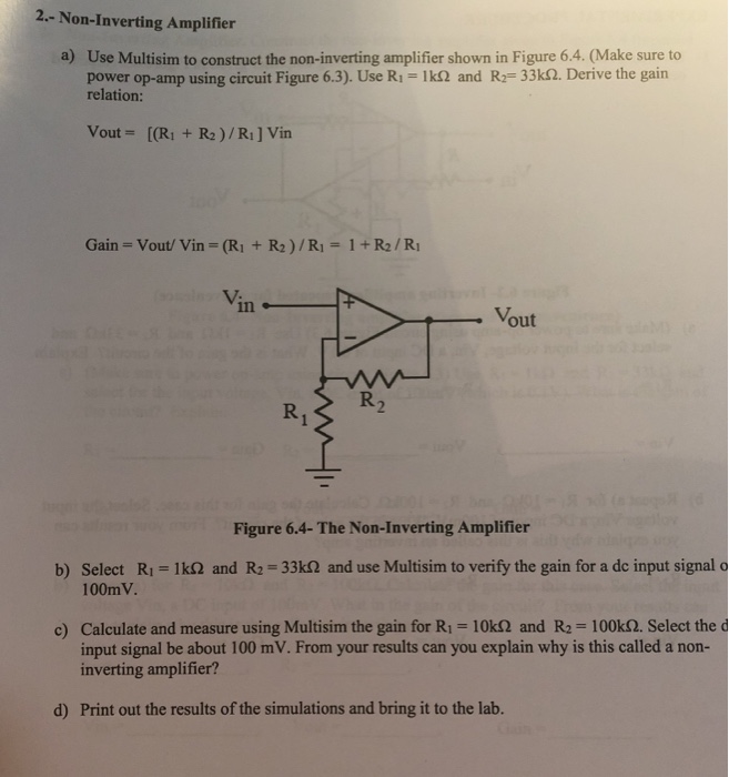Solved 2.- Non-Inverting Amplifier a) Use Multisim to | Chegg.com Solved 2.- Non-Inverting Amplifier a) Use Multisim to | Chegg.com