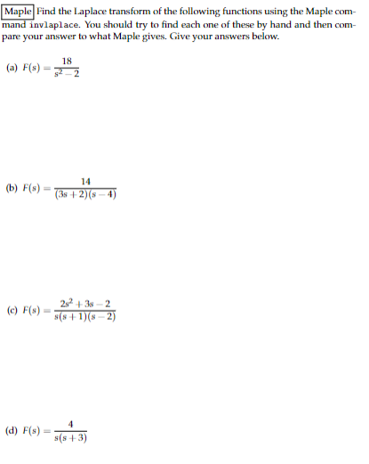 Solved Find The Laplace Transform Of The Following Functions 