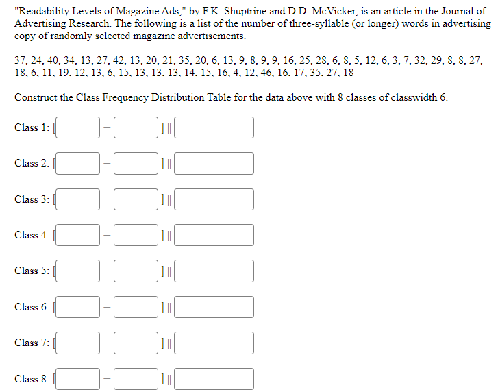 Solved "Readability Levels of Magazine Ads," by F.K. | Chegg.com