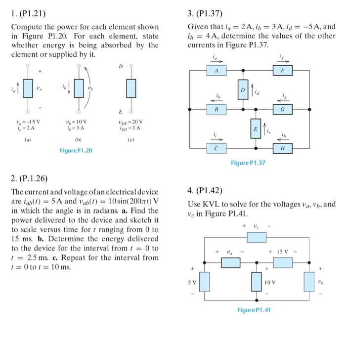Solved 1. (P1.21) Compute the power for each element shown | Chegg.com