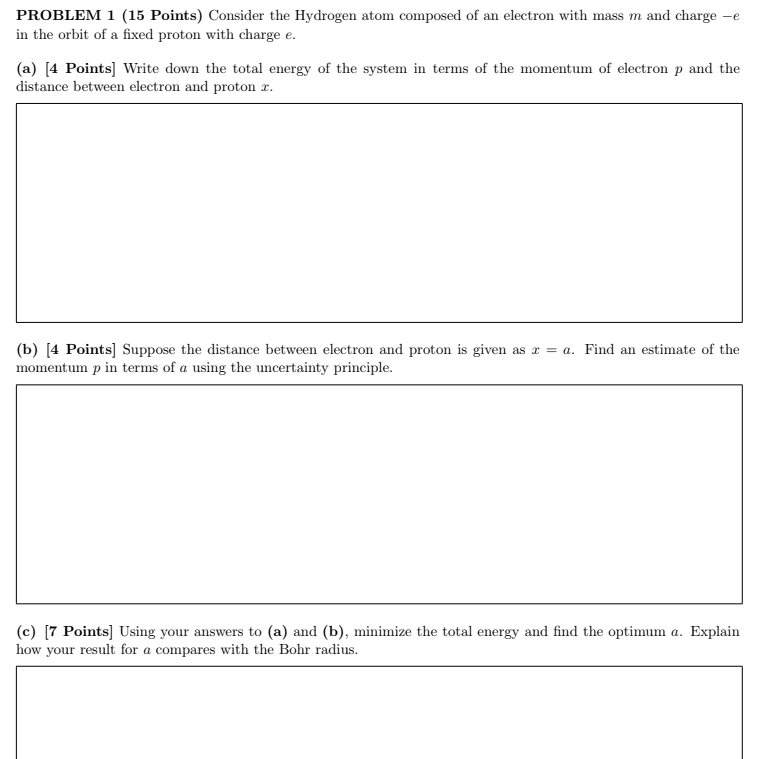 Solved PROBLEM 1 (15 ﻿Points) ﻿Consider the Hydrogen atom | Chegg.com
