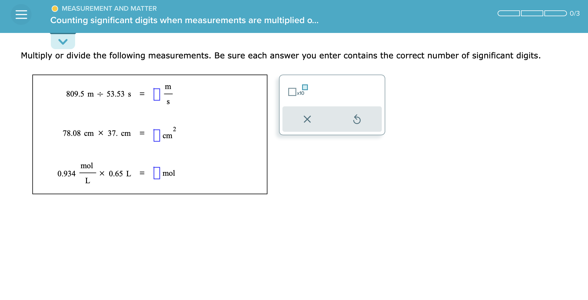 Solved MEASUREMENT AND MATTER Counting significant digits | Chegg.com