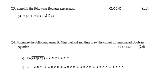 Solved Q3. Simplify the following Boolean expression. CLO | Chegg.com