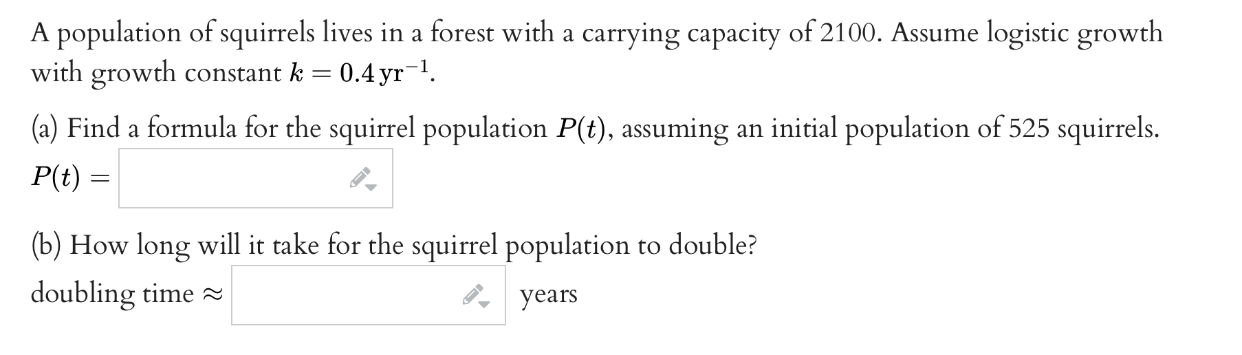 Solved A population of squirrels lives in a forest with a | Chegg.com