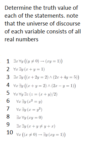 Solved Determine the truth value of each of the statements. | Chegg.com