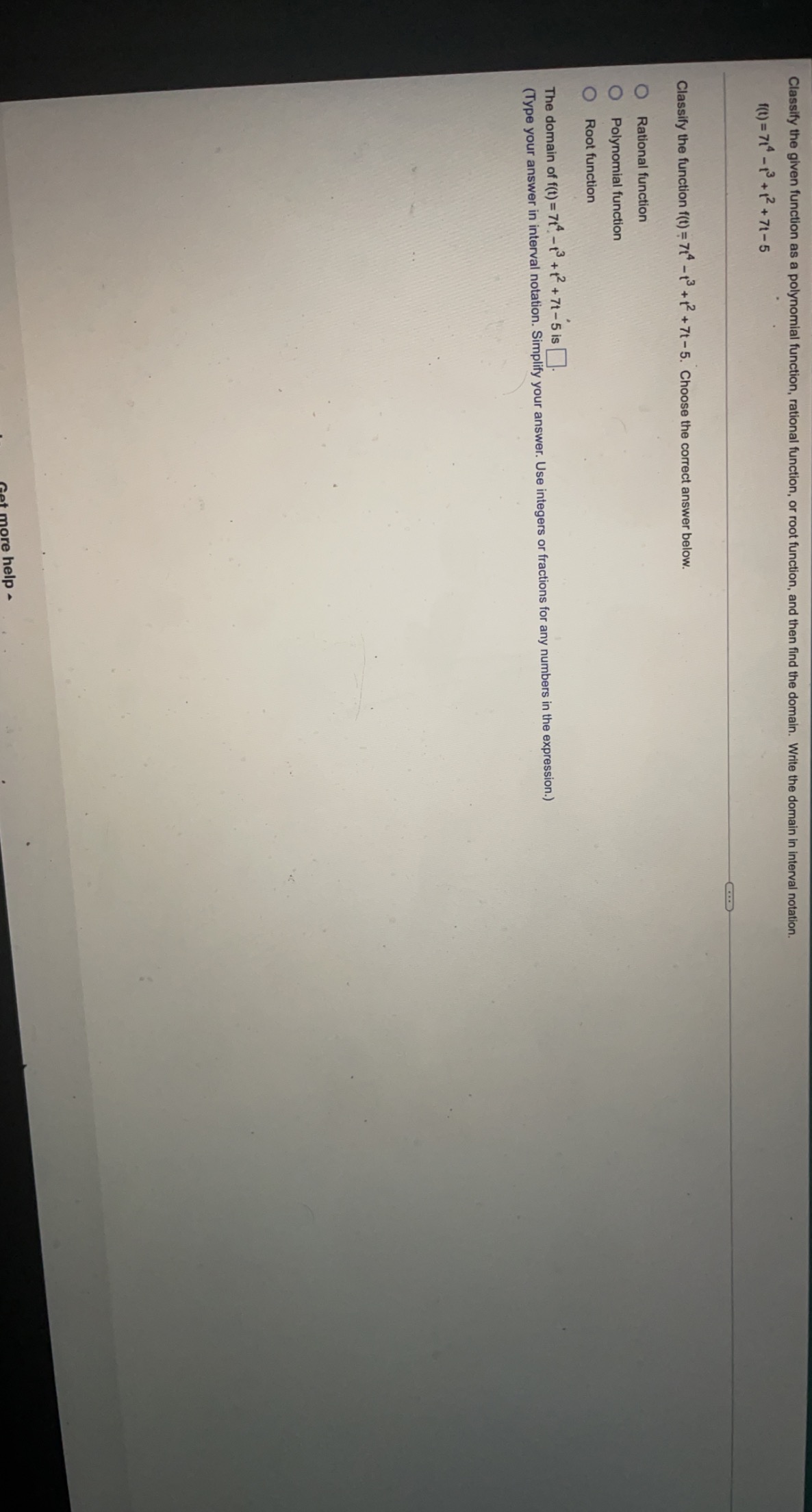 Solved Classify The Given Function As A Polynomial Function 6866