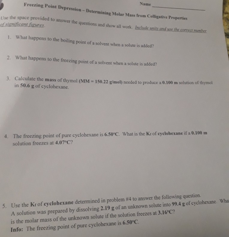 Using Freezing Point Depression To Calculate Molar Mass