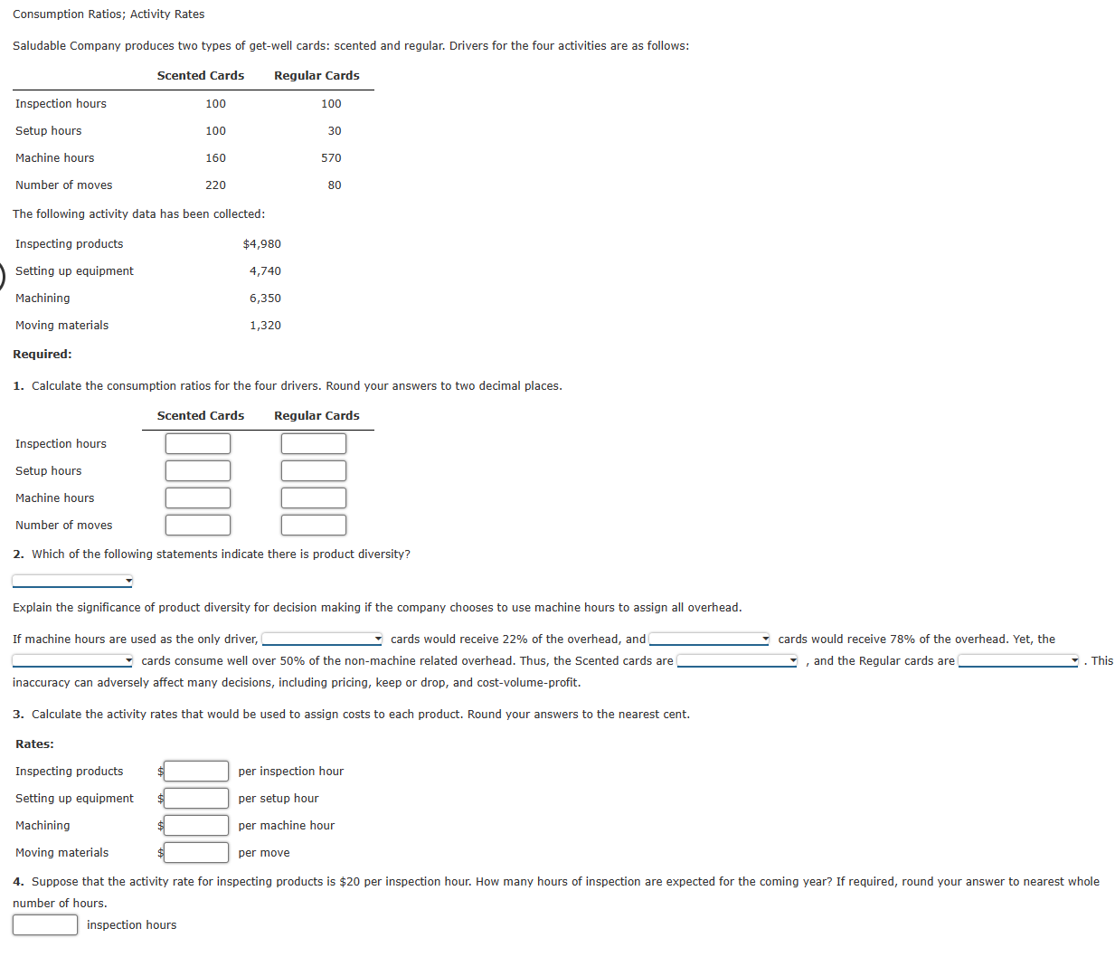 Solved Consumption Ratios; Activity Rates Saludable Company | Chegg.com
