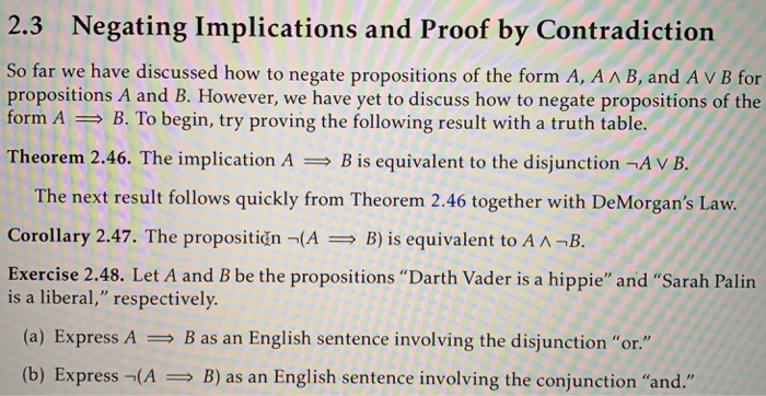 Solved 2.3 Negating Implications and Proof by Contradiction | Chegg.com