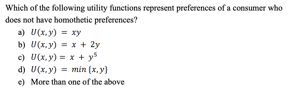 Solved Which of the following utility functions represent | Chegg.com