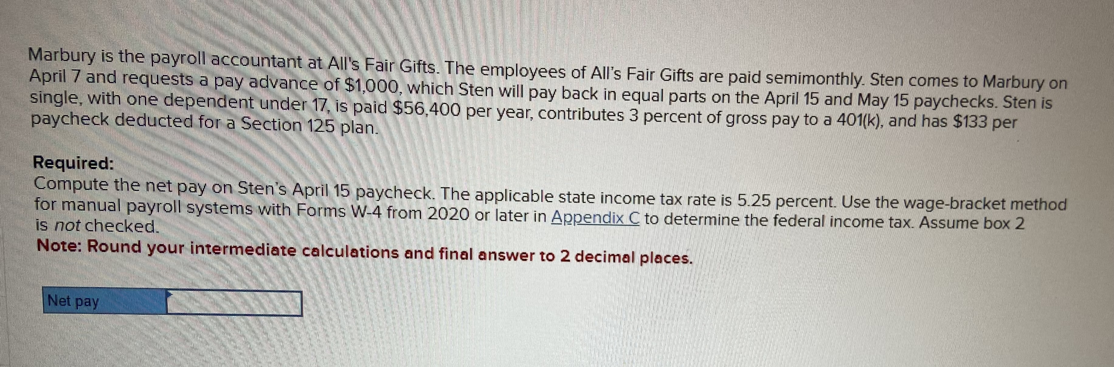 Solved Marbury is the payroll accountant at All's Fair | Chegg.com