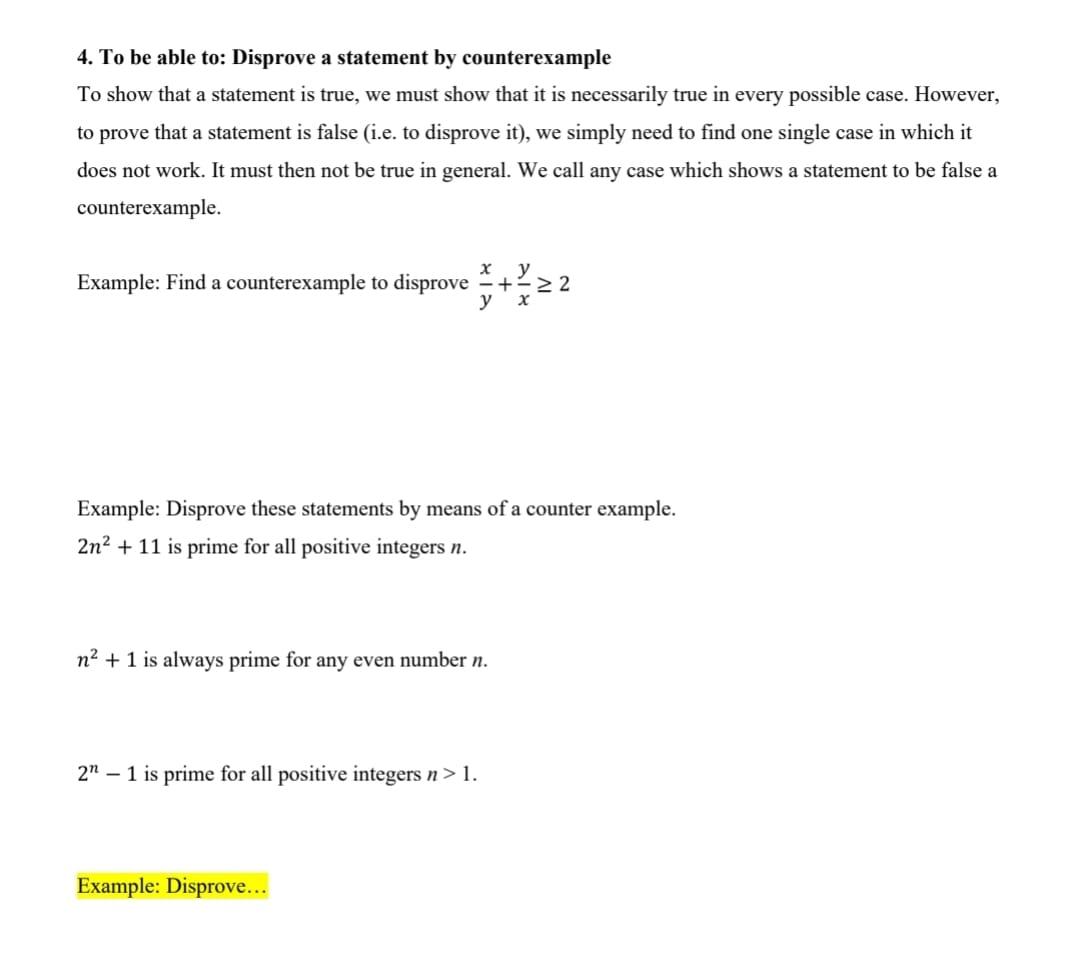 Solved 4. To be able to: Disprove a statement by | Chegg.com