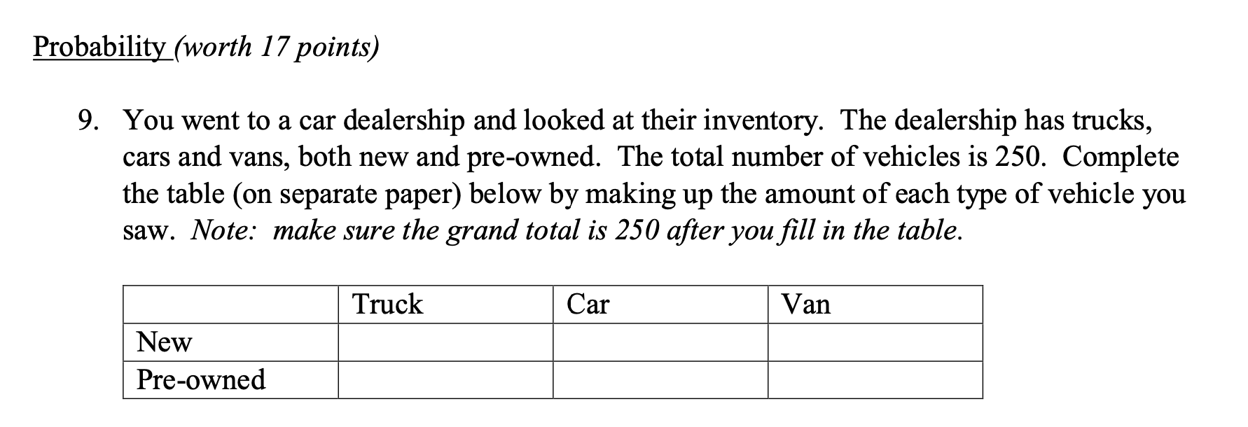 Solved Probability (worth 17 points) 9. You went to a car | Chegg.com