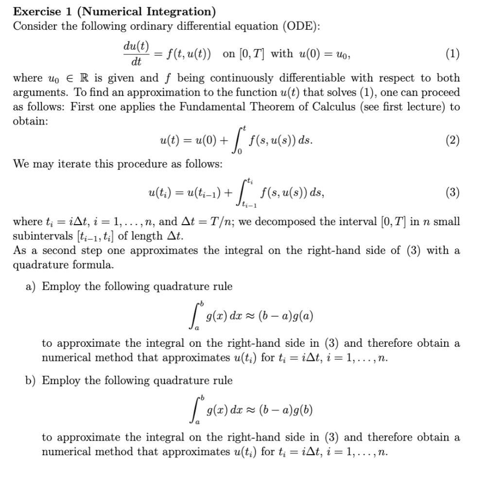 Solved = Exercise 1 (Numerical Integration) Consider the | Chegg.com