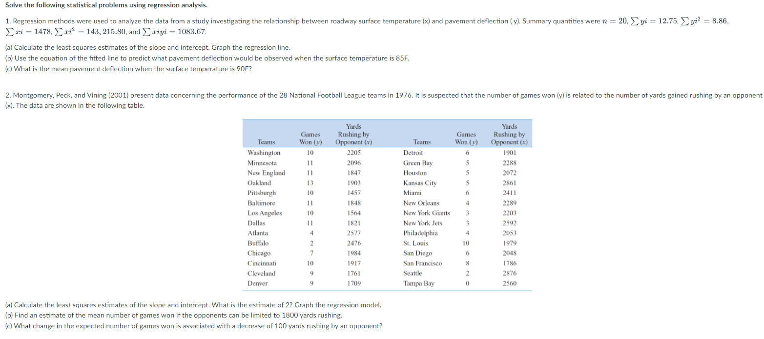 Solved Solve the following statistical problems using | Chegg.com