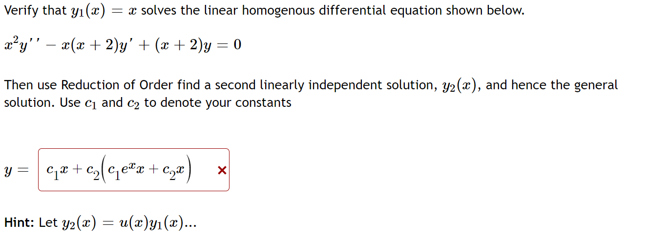Solved Verify that yı(x) = x solves the linear homogenous | Chegg.com