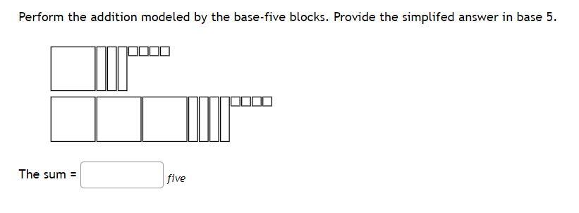 Solved Perform the addition modeled by the base-five blocks. | Chegg.com