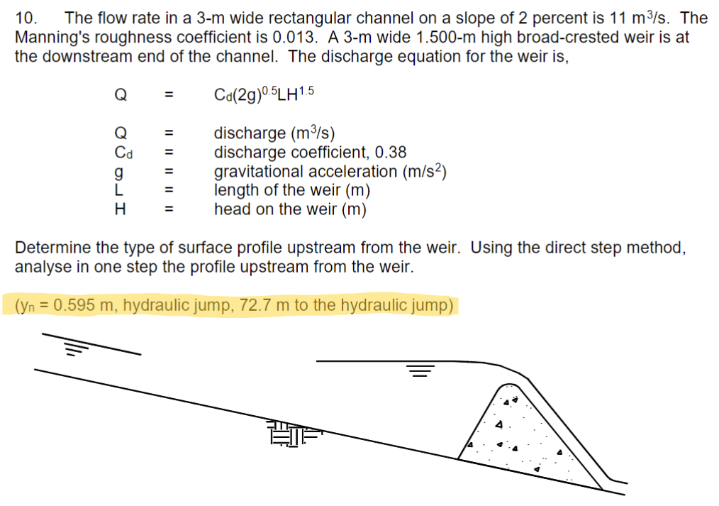 Solved 10. The flow rate in a 3-m wide rectangular channel | Chegg.com