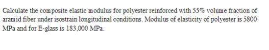 Solved Calculate the composite elastic modulus for polyester | Chegg.com