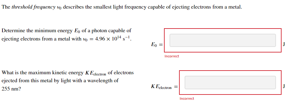 Solved The threshold frequency v0 describes the smallest | Chegg.com