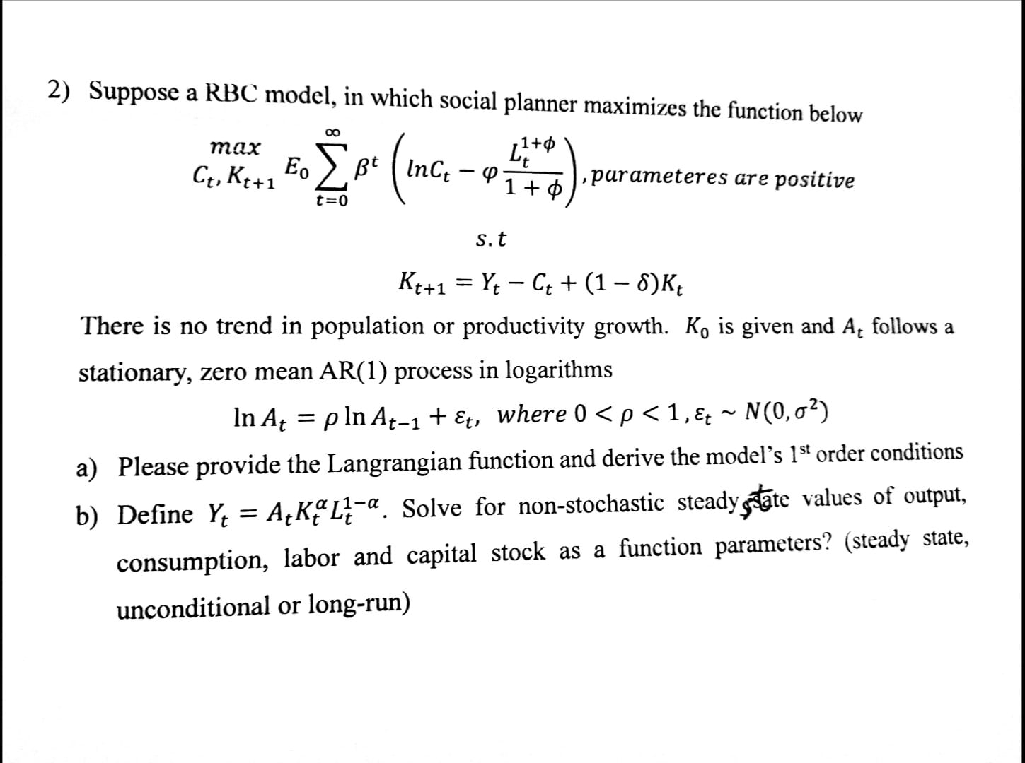 Solved Suppose a RBC ﻿model, in ﻿which social planner | Chegg.com