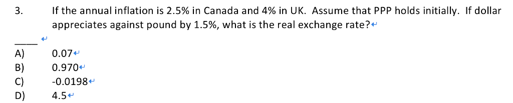 Solved If the annual inflation is 2.5% in Canada and 4% in | Chegg.com