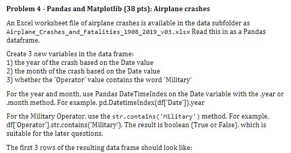Solved Problem 4 - Pandas and Matplotlib ( 38 pts): Airplane | Chegg.com