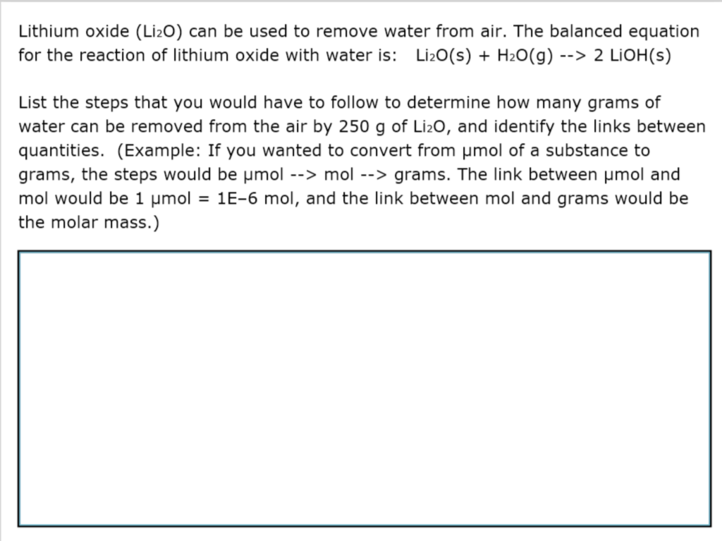 Solved Lithium oxide (Li20) can be used to remove water from | Chegg.com