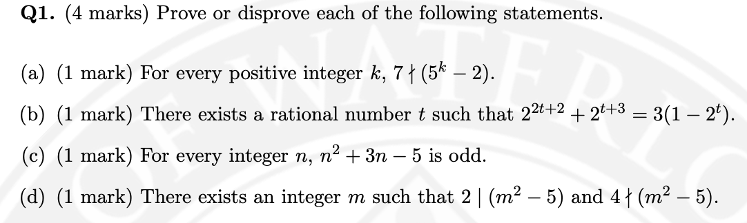Solved Q1. (4 marks) Prove or disprove each of the following | Chegg.com