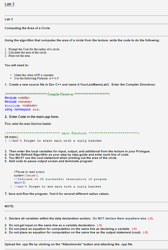 Solved Lab 3 .............. Lab 3 Computing the Area of a | Chegg.com