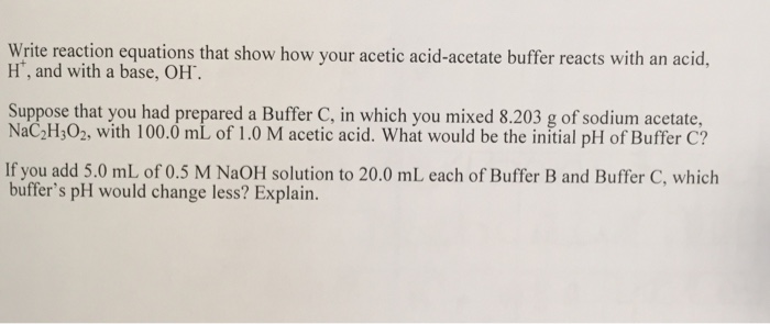 Solved Write reaction equations that show how your acetic | Chegg.com