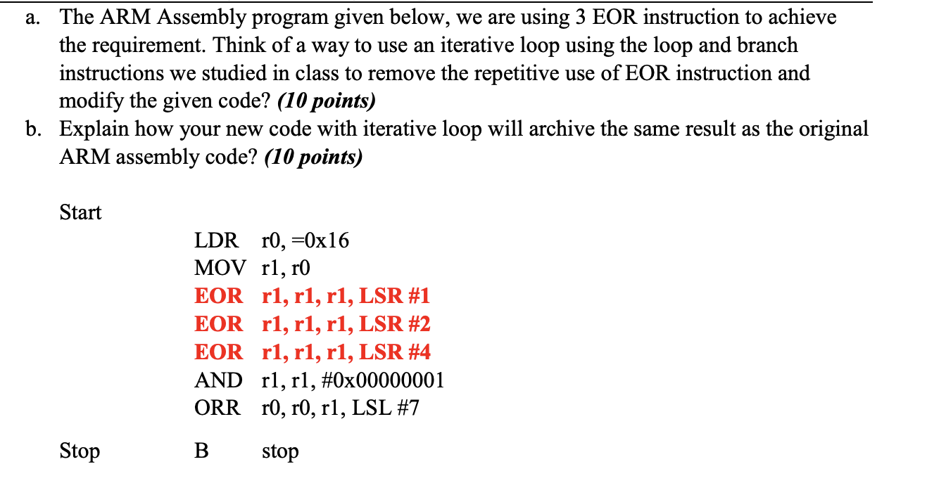a. The ARM Assembly program given below, we are using | Chegg.com