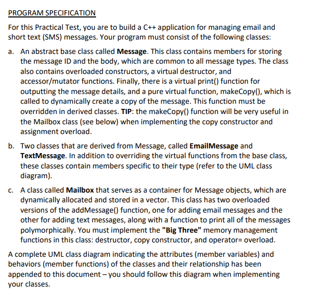 PROGRAM SPECIFICATION For this Practical Test, you | Chegg.com