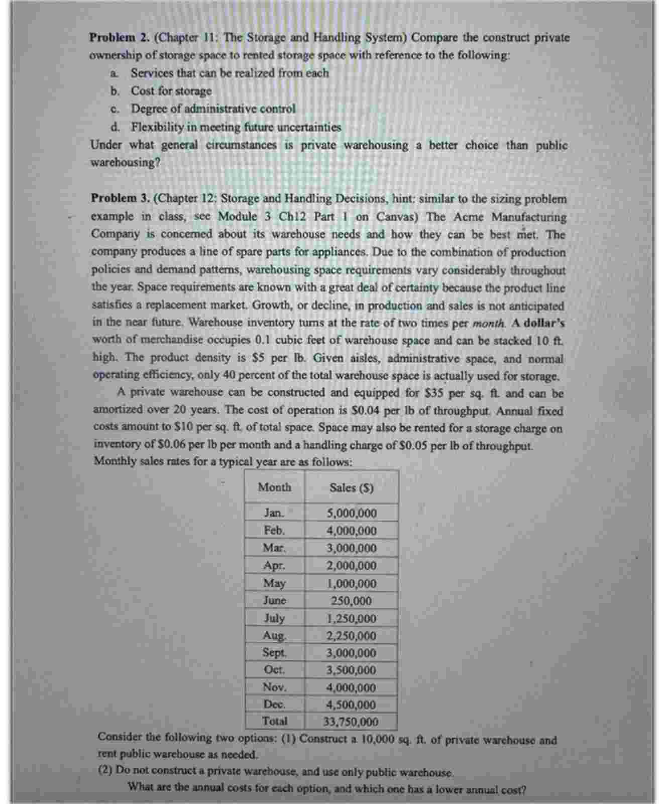 Solved Problem 2. (Chapter 11: The Storage and Handling | Chegg.com