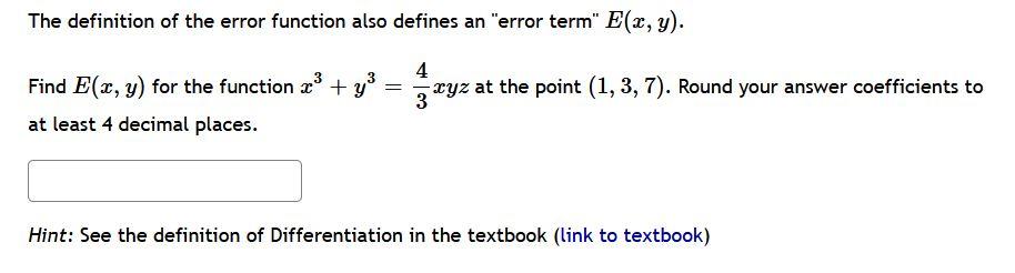 Solved The definition of the error function also defines an | Chegg.com
