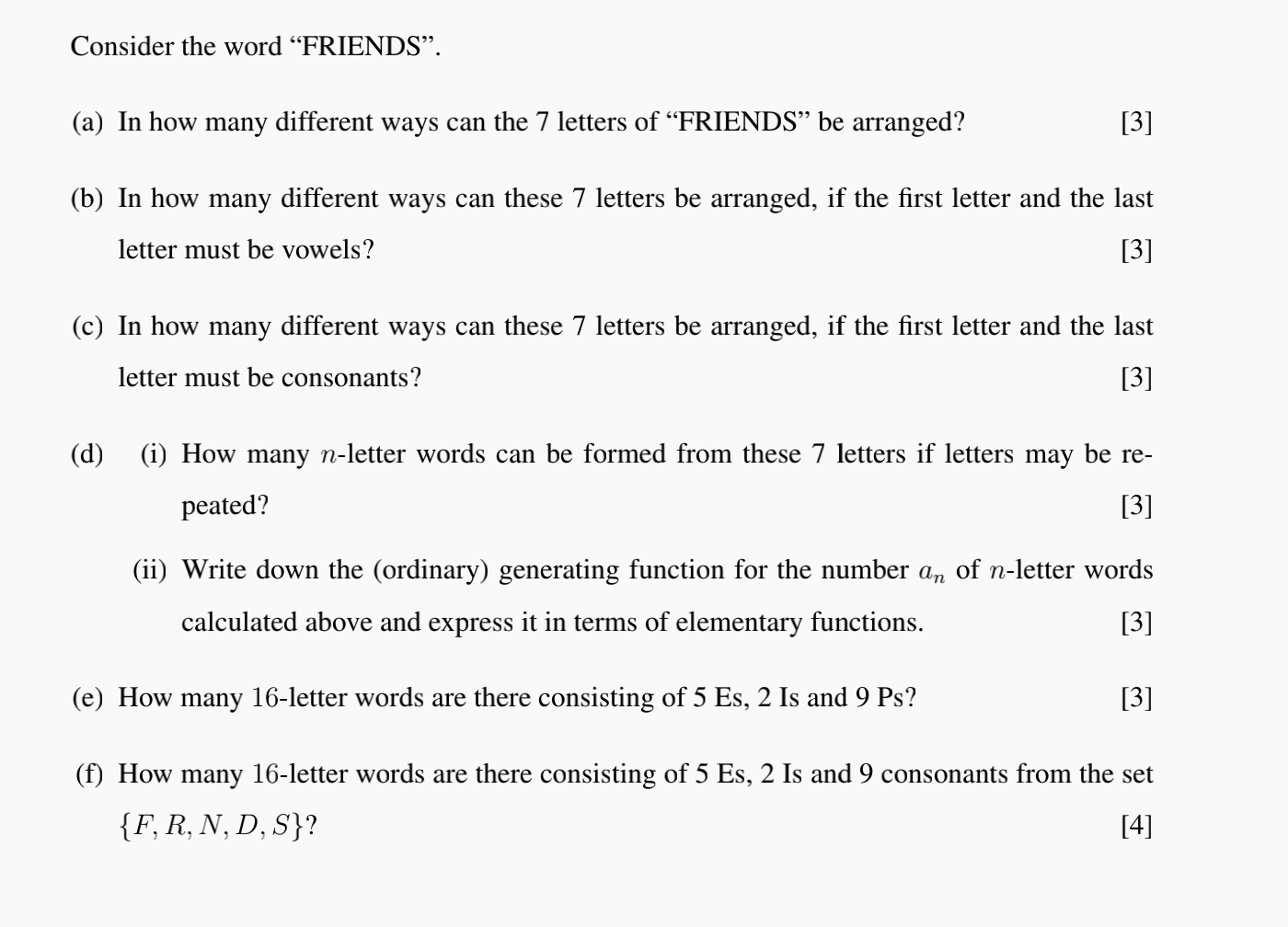Solved Consider the word "FRIENDS". (a) In how many | Chegg.com