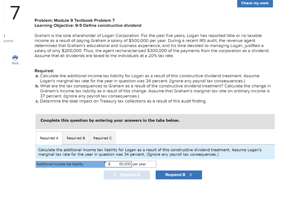 Solved Check my work 7 Problem: Module 9 Textbook Problem 7 | Chegg.com