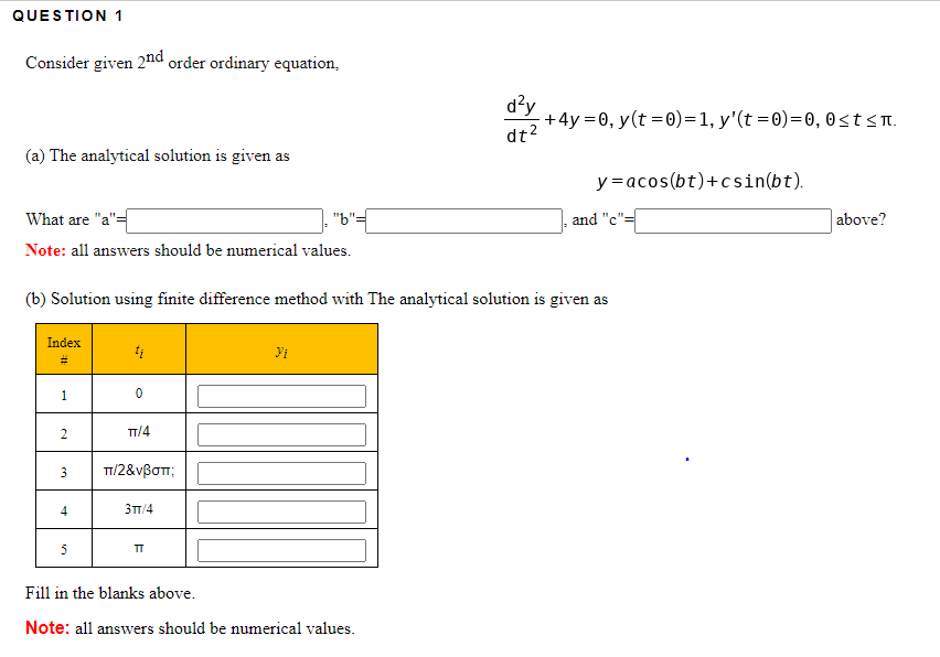 Solved Question 1 Consider Given 2nd Order Ordinary