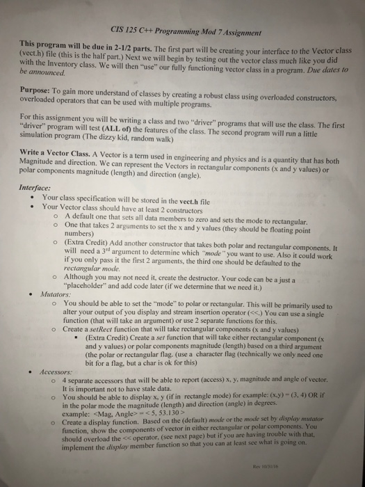 Solved CIS 125 C++ Programming Mod 7 Assignment This program | Chegg.com