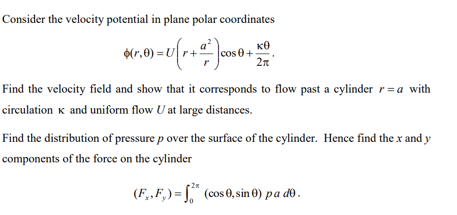 Solved Consider the velocity potential in plane polar | Chegg.com