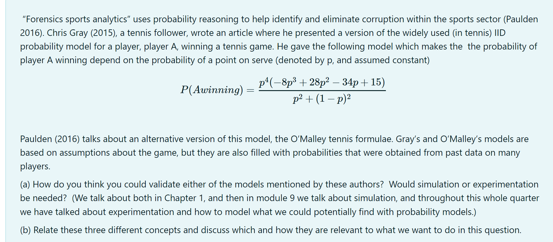 "Forensics sports analytics" uses probability | Chegg.com