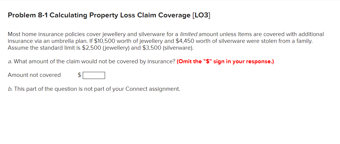 Solved Problem 8-1 Calculating Property Loss Claim Coverage | Chegg.com
