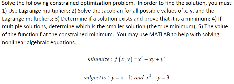 Solved Solve the following constrained optimization problem. | Chegg.com