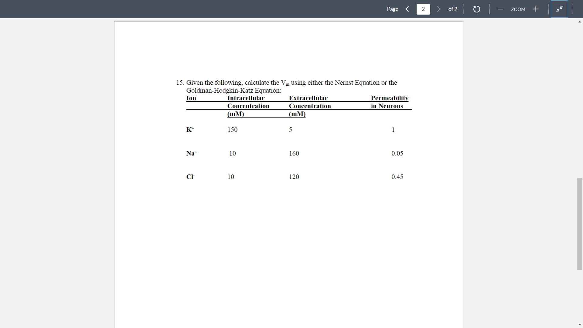 Solved Given the following, calculate the Vm ﻿using either | Chegg.com