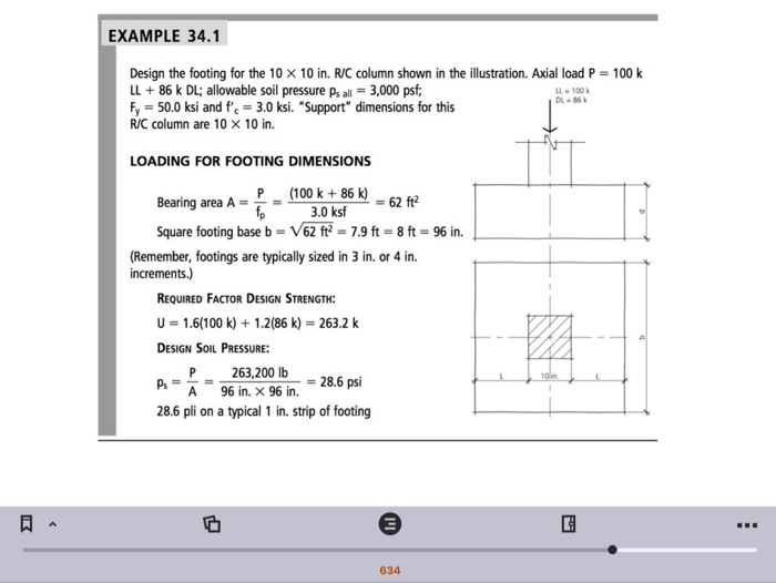 Solved Follow Example 34.1(Page 634): Design the footing for | Chegg.com