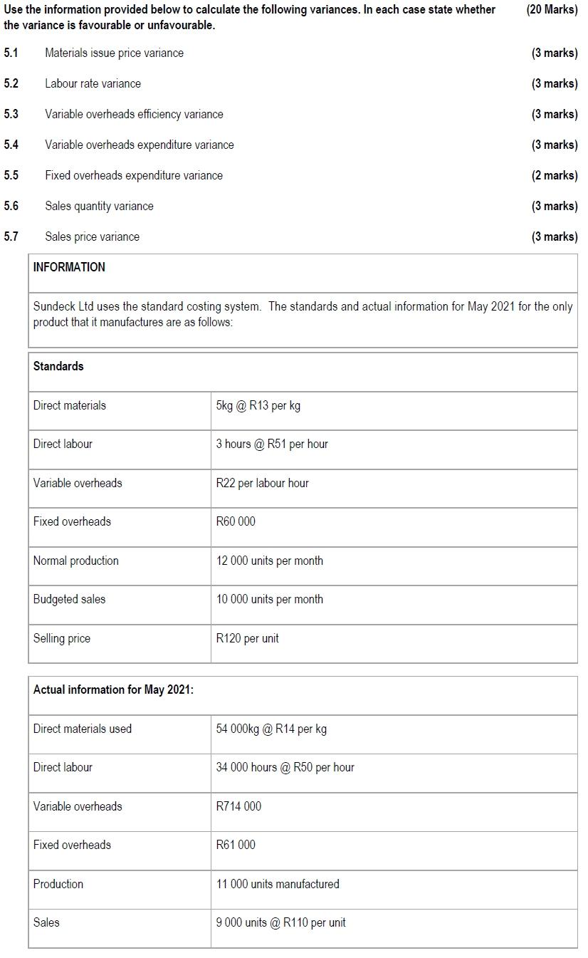 Solved (20 Marks) Use the information provided below to | Chegg.com